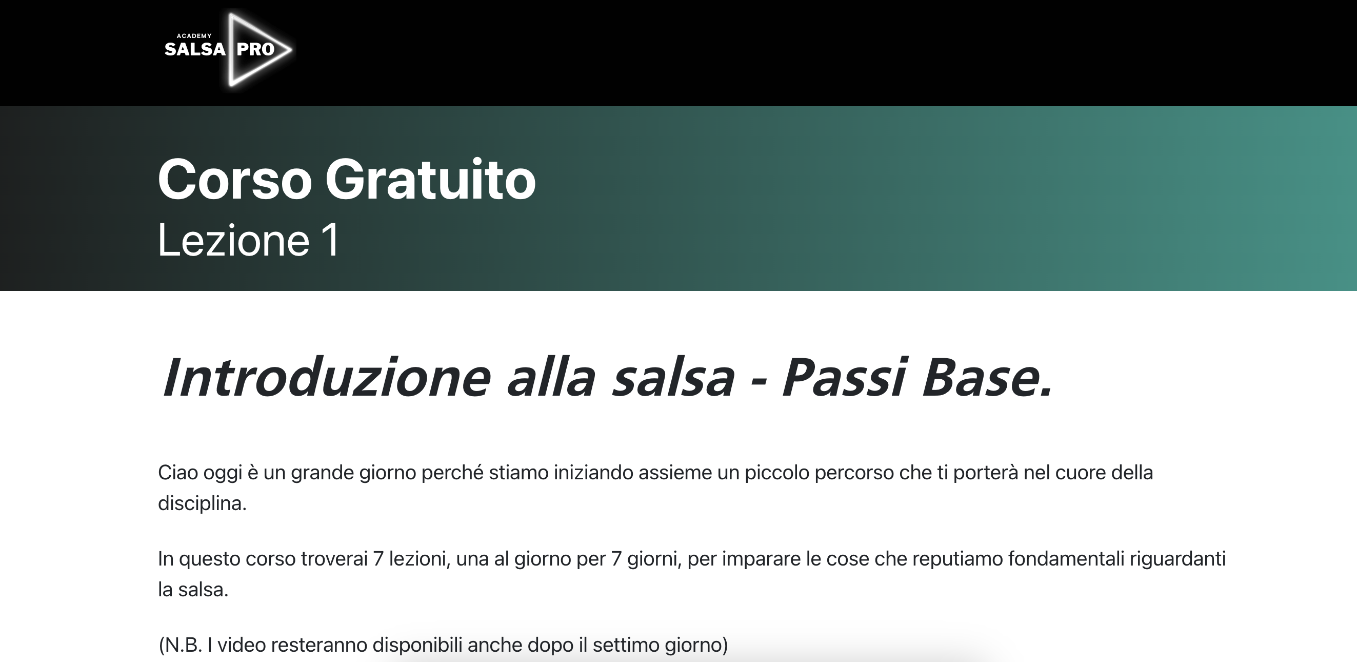 SALSA PRO ACADEMY | Corso gratuito 7 giorni - Indice completo